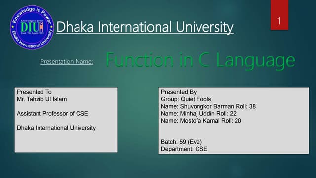 Presentation On Function In C Programming | Pptx