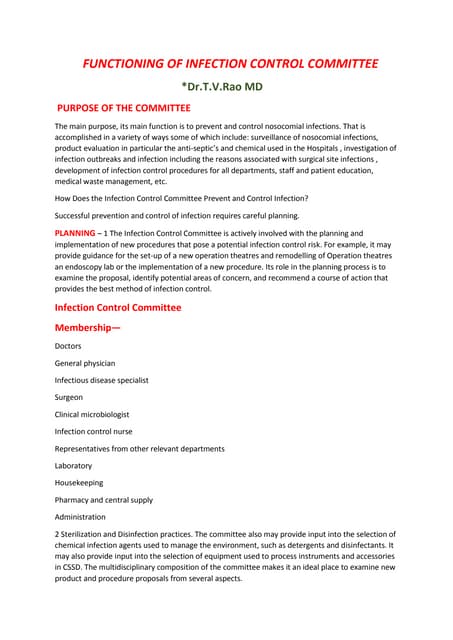 Hospital infection control committee | PPTX