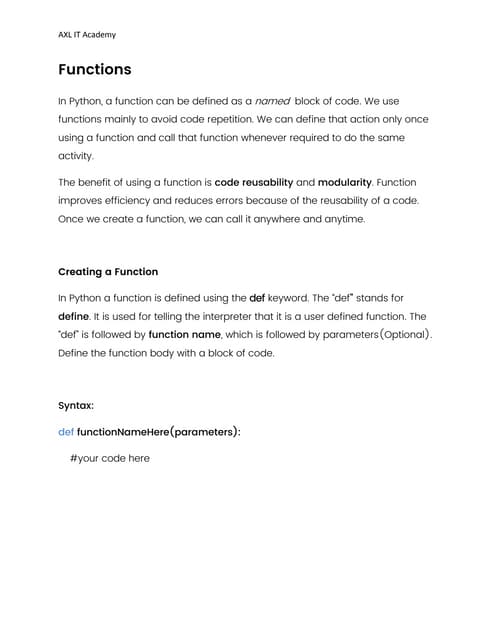 Functions In Python Slide Share Ppt