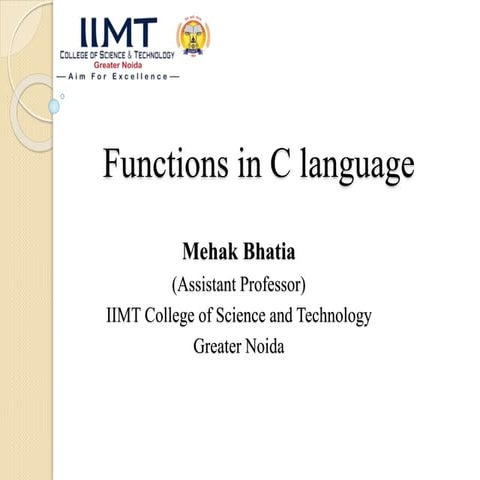 Functions In C Language Functions In C Language Pptx