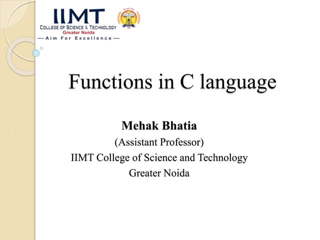 Functions In C Language Functions In C Language Pptx