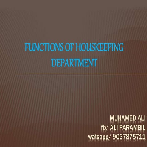 Module 1 introduction to houskeeping operations | PPTX