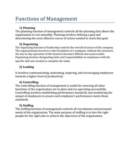 Functions of management | PDF