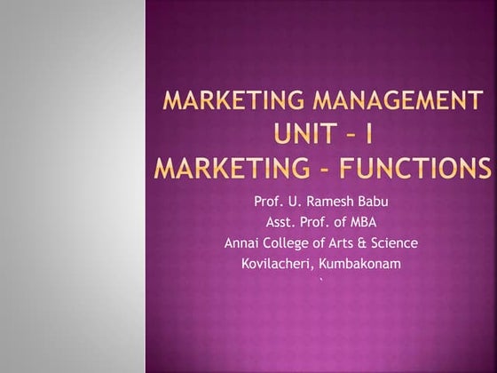 Marketing management unit i - concept | PPTX | Commodities | Economy