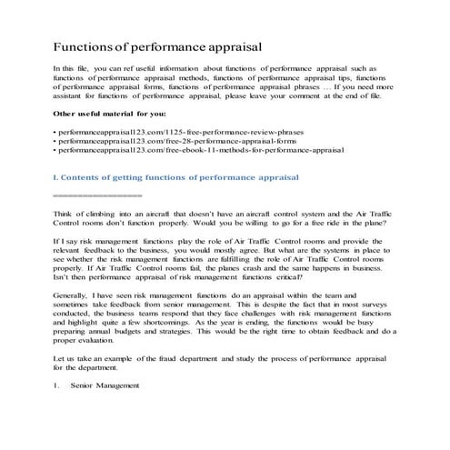 Functions of performance appraisal | DOCX | Business | Business and Finance