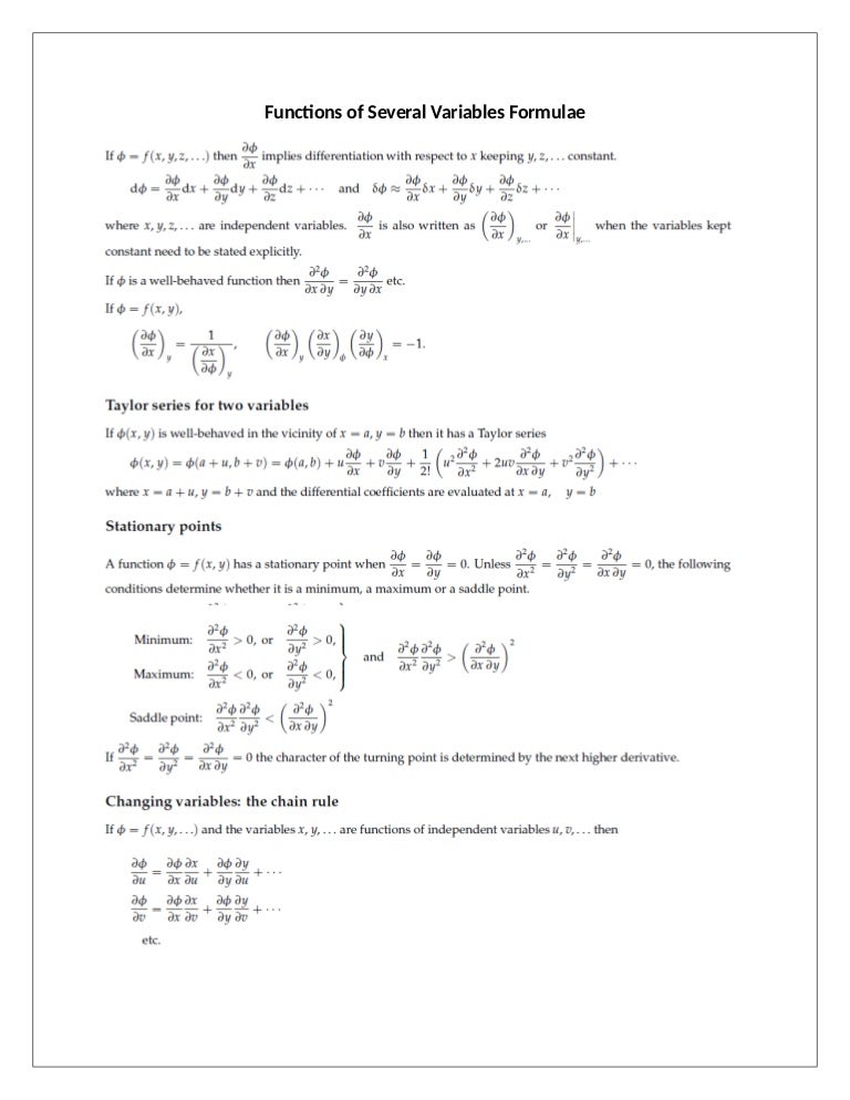 Functions Of Several Variables Formulae 3345