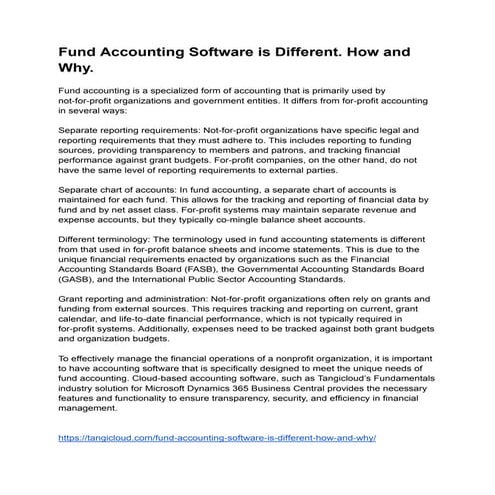Fund Accounting Software for Nonprofits by Tangicloud | PDF