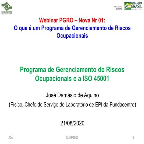 Programa de Gerenciamento de Riscos Ocupacionais PGRO_NR01 | PPT