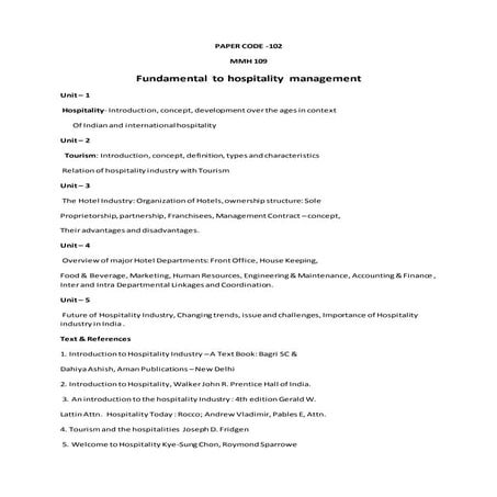 Fundamental of hospitality management syllabus | DOCX