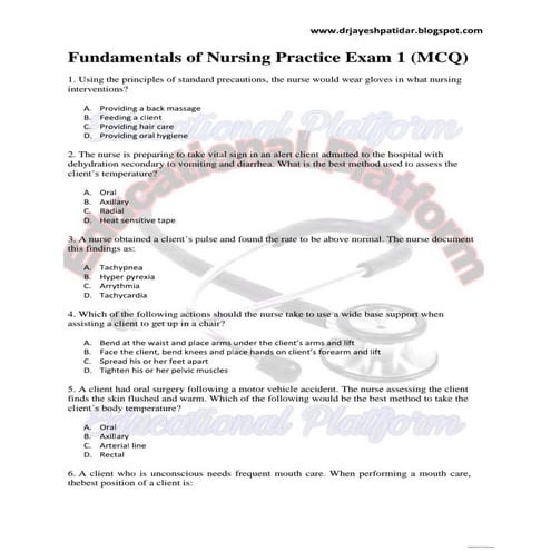 Fundamental of Nursing 1st semester BSN mcqs for practice,Educational Platform.pdf