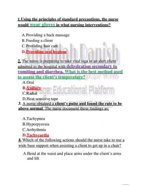 Fundamental of Nursing 1st semester BSN mcqs for practice,Educational Platform.pdf ...
