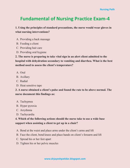 Fundamentals of nursing practice exam 1 | PDF