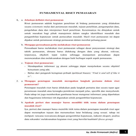 Fundamental Riset Pemasaran | PDF