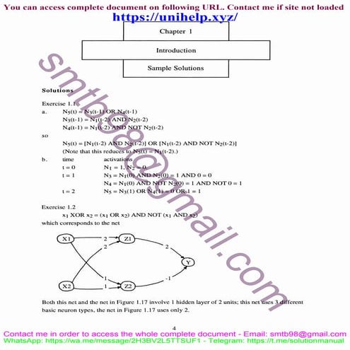 Answers to Exercises – Fundamentals of Neural Networks by Laurene Fausett | PDF