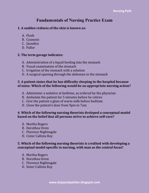 Fundamentals of nursing practice exam 1 | PDF