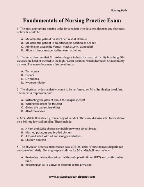 Fundamentals Of Nursing Practice Exam 1 Pdf
