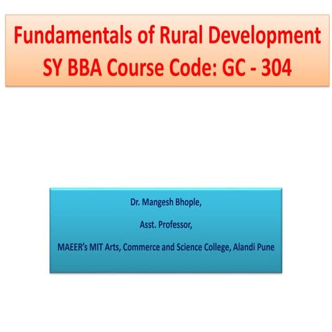 Rural development, Rural development Policies and Strategies. | PPTX