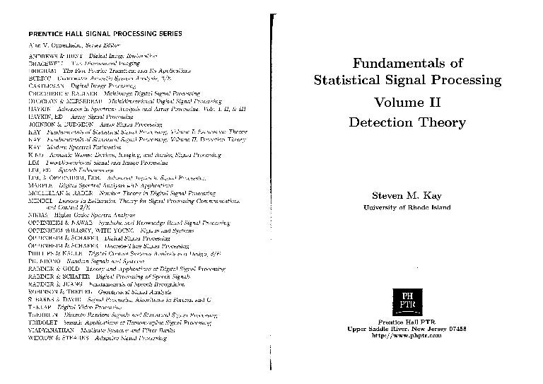 Fundamentals Of Statistical Signal Processing Detection Theory Vol