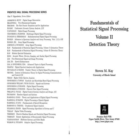 Fundamentals Of Statistical Signal Processing Detection Theory