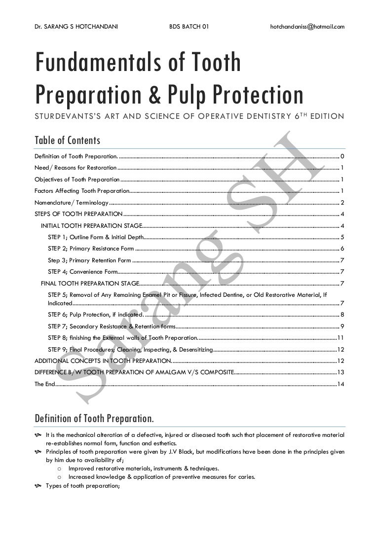 Fundamentals Of Tooth Preparation Operative Dentistry