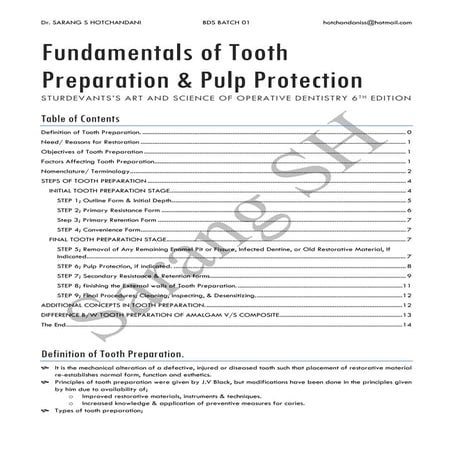Fundamentals of Tooth Preparation (Operative Dentistry) | PDF