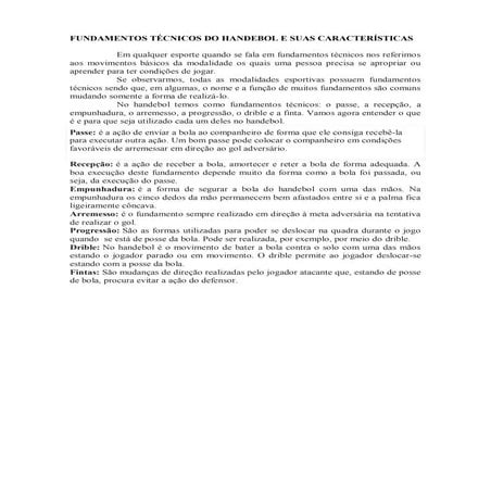 Fundamentos Técnicos do Handebol e suas Características | PDF