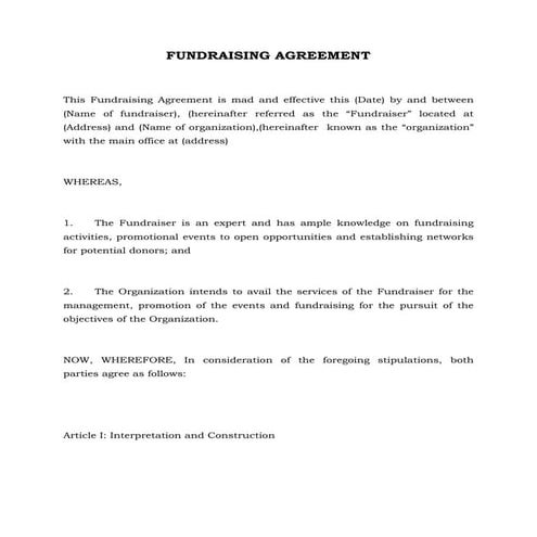 FUNDRAISING AGREEMENT | PDF