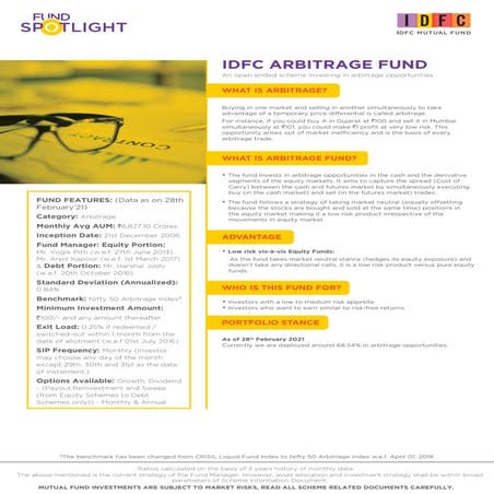 IDFC Arbitrage Fund_Fund spotlight | PDF