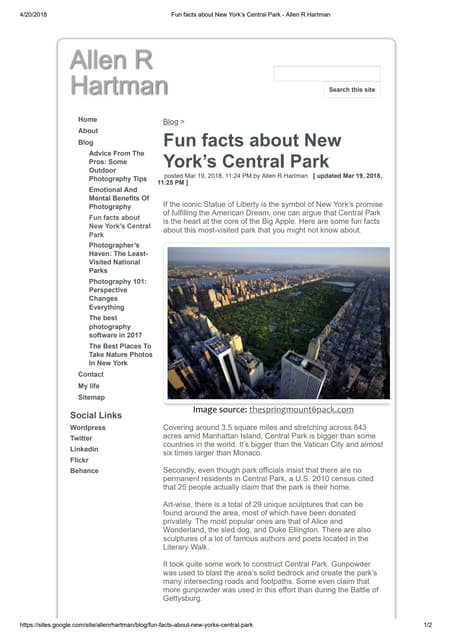 Fun facts about New York’s Central Park | PDF