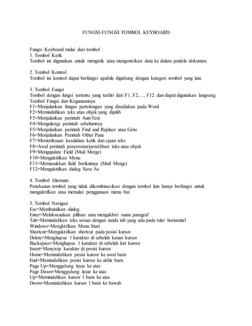 Fungsi Tombol Tombol Keyboard Komputer Lengkap | DOCX