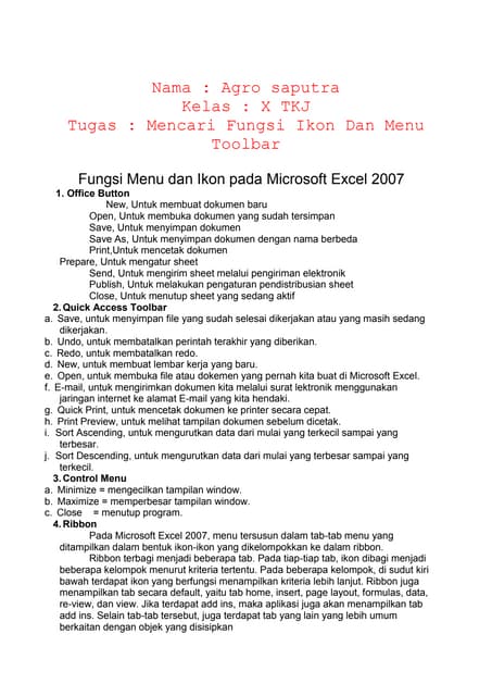 Fungsi Menu Dan Ikon Pada Microsoft Excel 2007 Pptx