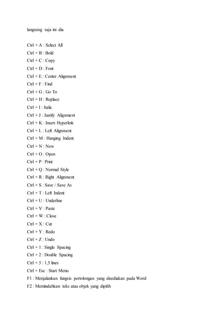 Kumpulan Rumus Cepat Ms. Word | PDF