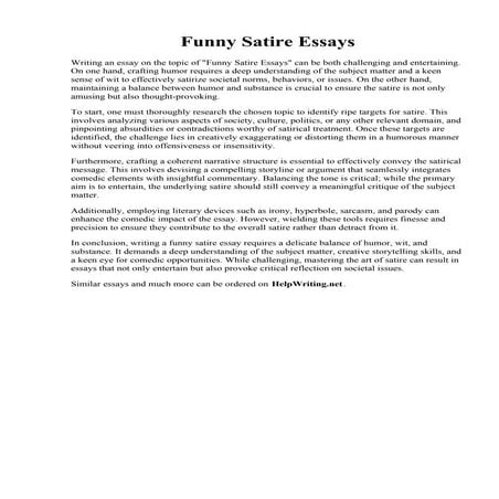 Funny Satire Essays. 256 Satire Essay Topics amp; Satirical Essay ...
