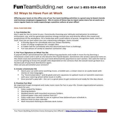 Fun teambuilding dot net 52 ways to have fun at work | PDF