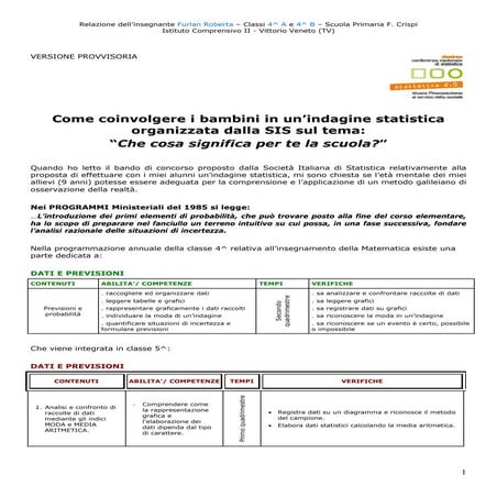 R. Furlan: Come coinvolgere i bambini in un’indagine statistica | PDF