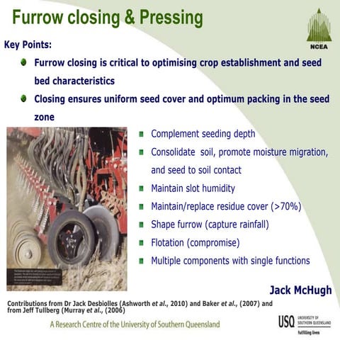 Furrow closing and press wheels in conservation agriculture | PPTX