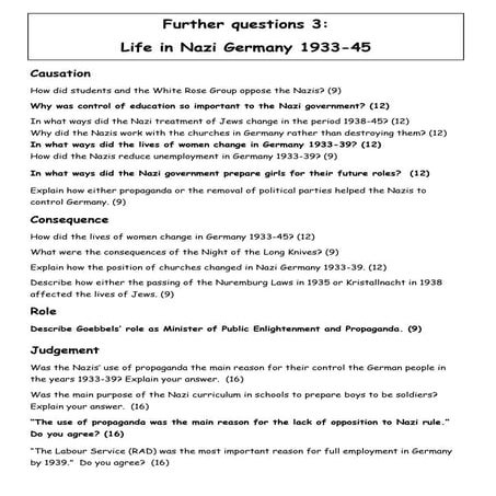 Extra Germany Questions- Life in Nazi Germany | DOCX