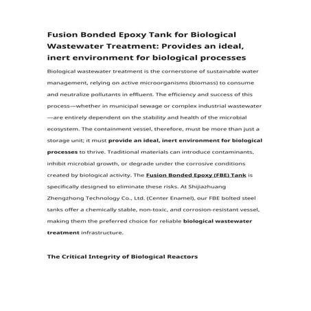 Fusion Bonded Epoxy Tank for Biological Wastewater Treatment Provides ...