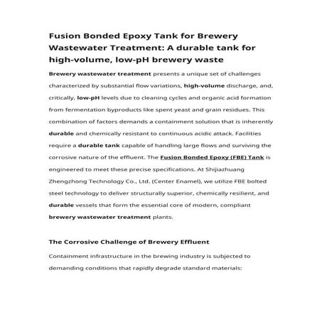 Fusion Bonded Epoxy Tank for Brewery Wastewater Treatment A durable ...