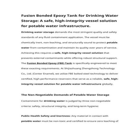 Fusion Bonded Epoxy Tank for Drinking Water Storage A safe, high ...