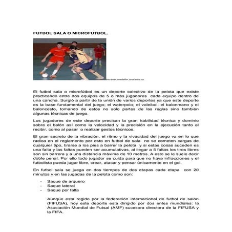 Futbol sala o microfutbol | DOCX