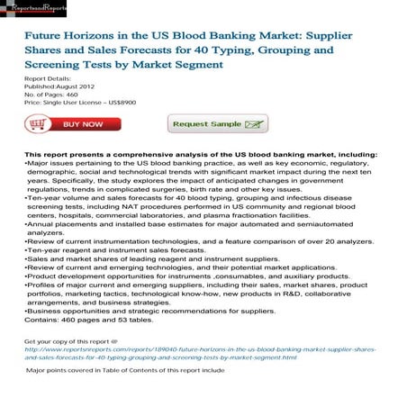 Future Horizons in the US Blood Banking Market: Supplier Shares and ...