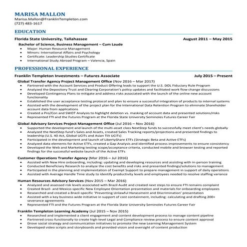 Futures Program Resume | PDF