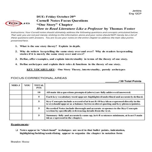 "One story" cornell notes | PDF