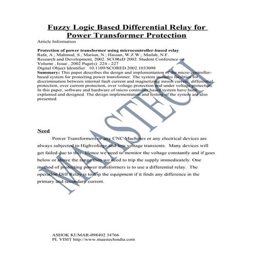 Fuzzy Logic Projects Power Transformer Protection For Fuzzylogic