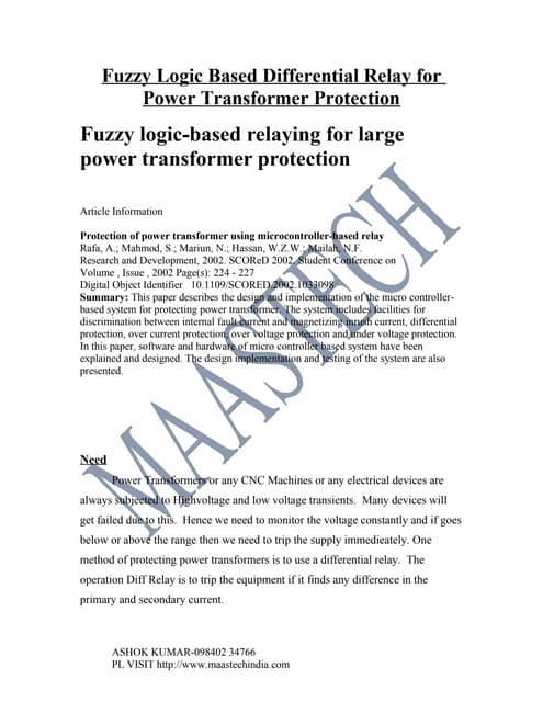 Fuzzy Logic Programme Fuzzy Logic Based Differential Relay For Power Transformer Protectionfuzzy