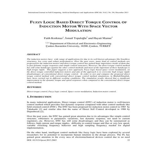 Fuzzy Logic Based Direct Torque Control Of Induction Motor With Space