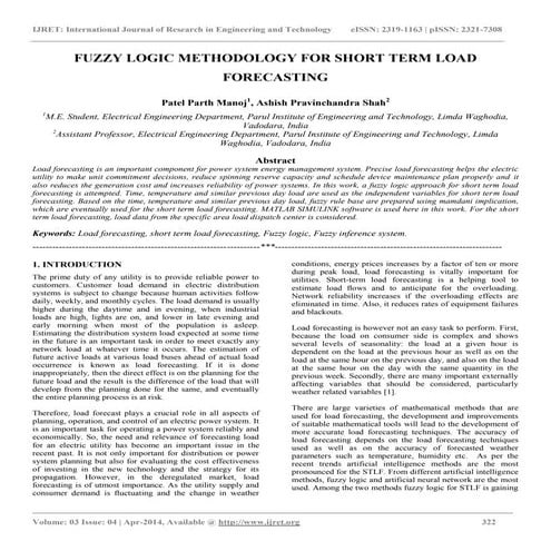 Fuzzy Logic Methodology For Short Term Load Forecasting Pdf