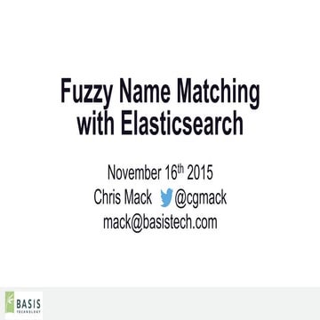 Fuzzy Name Matching with Rosette | PPT