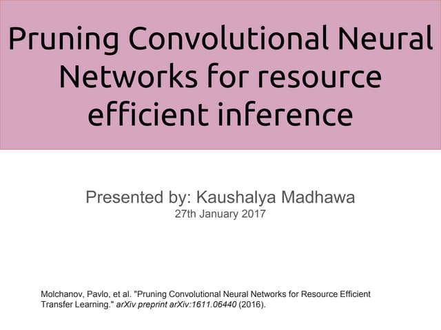 Pruning Convolutional Neural Networks For Resource Efficient Inference Ppt